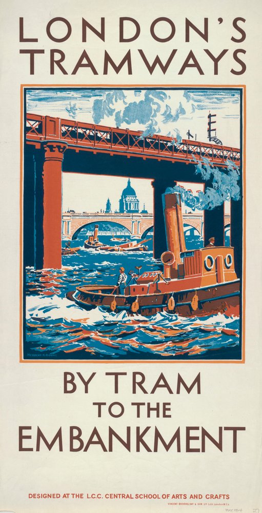 By Tram to the Embankment, London County Council LCC Tramways Poster, 1924