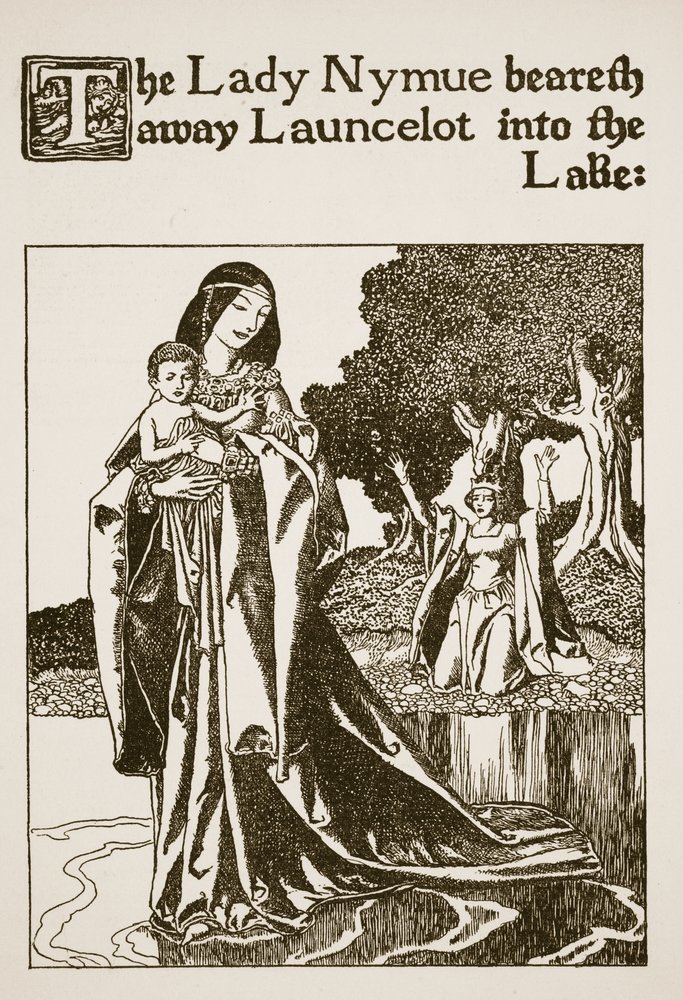 The Lady Nymue beareth away Launcelot into the Lake, illustration from ...