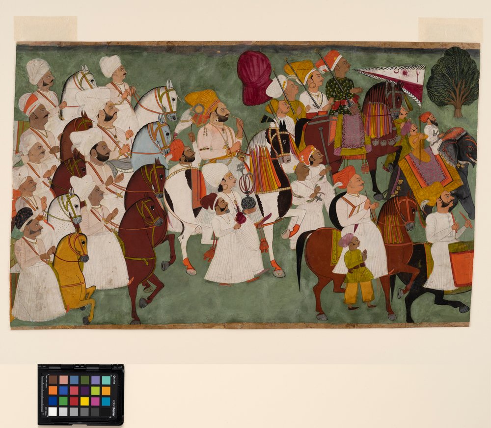 Akhi Singh riding with his entourage, c.1750