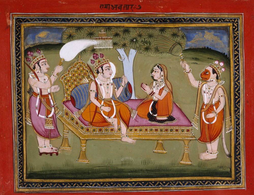 King Rama on a throne, illustration from 'The Bhagavatapurana (Purana ...