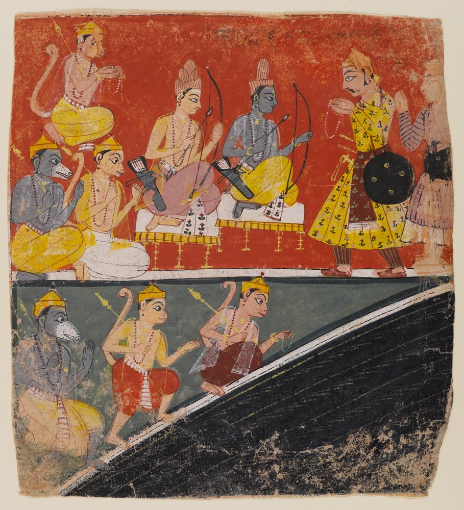 Rama and Lakshmana receive envoys, page from a dispersed Ramayana ...