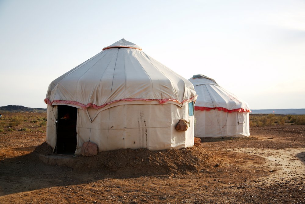 Yurts at the Colored Rocks for Tourists Near the Wu Cai Wan Campsite in ...