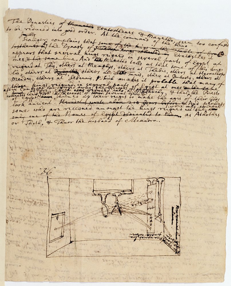 Drawing of the so-called crucial experiment that shows light from the ...