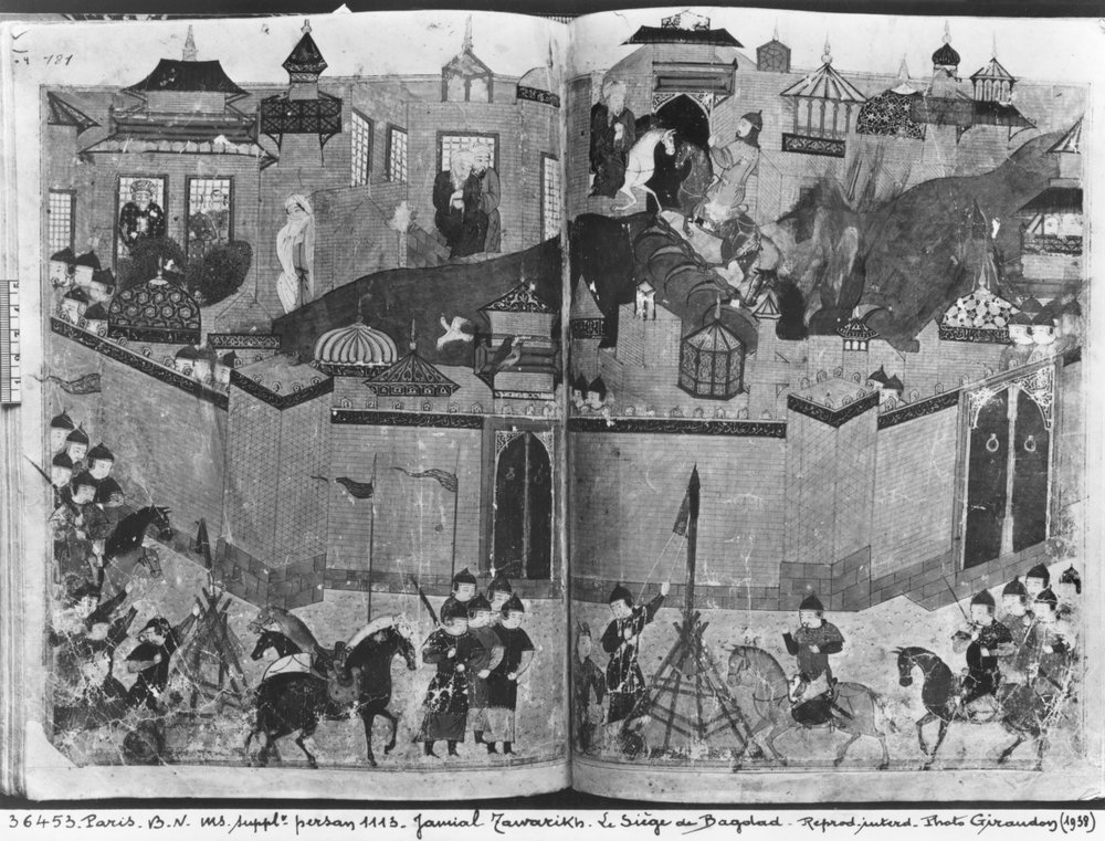 Mongols under the leadership of Hulagu Khan storming and capturing ...