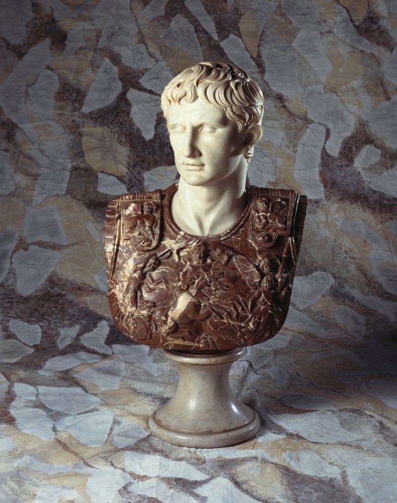 An Italian Sculpted Statuary and Breccia Marble Bust of Caesar Augustus ...