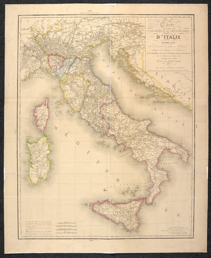 Political map indicating the divisions of the states of Italy