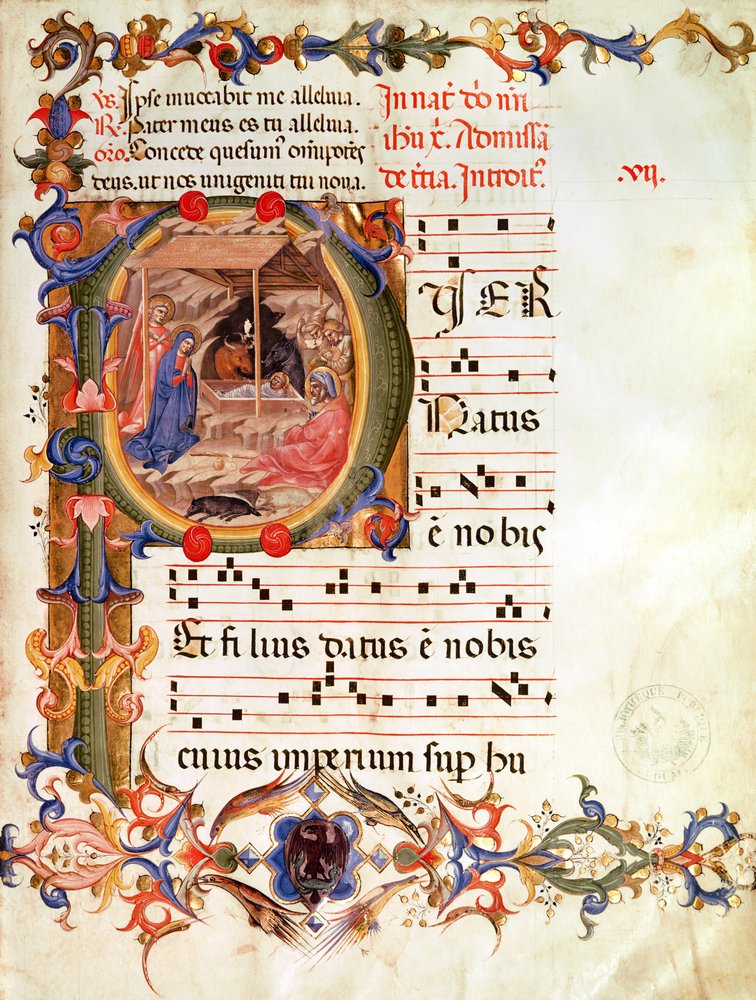 Historiated Initial 'P' Depicting the Nativity, from a Gradual and Antiphon