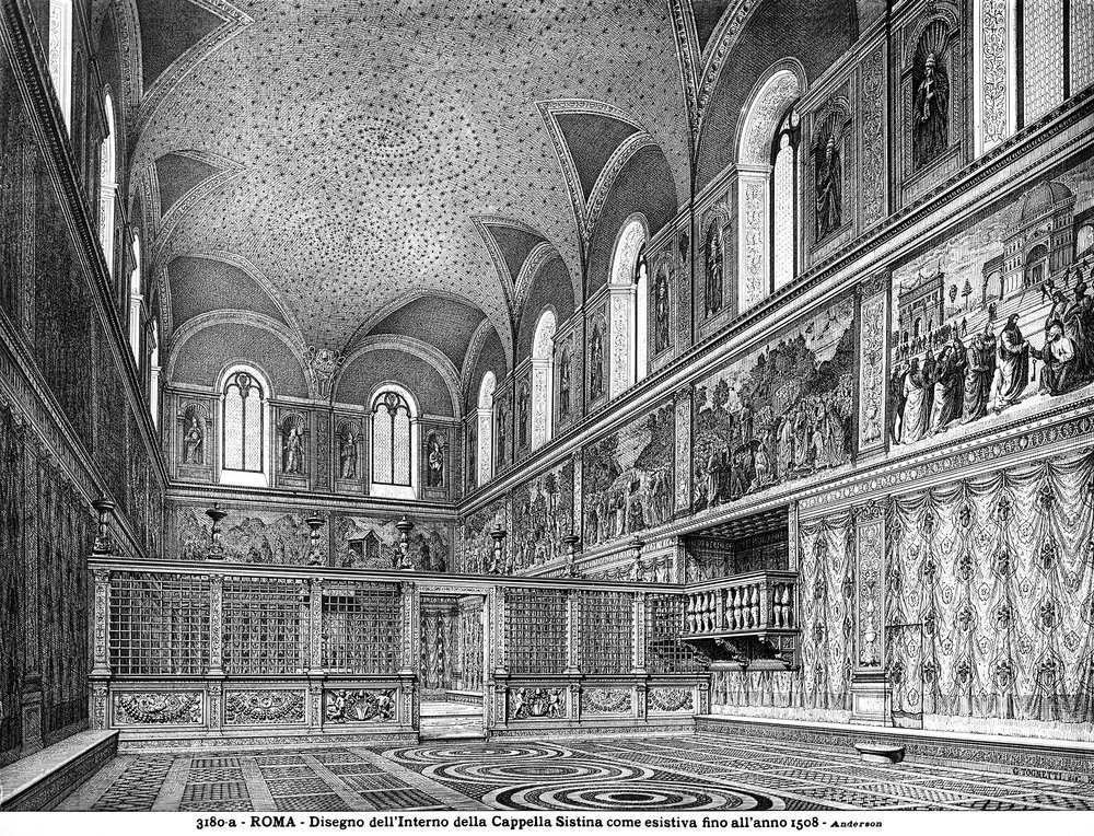 Drawing Depicting the Interior of the Sistine Chapel Before the ...