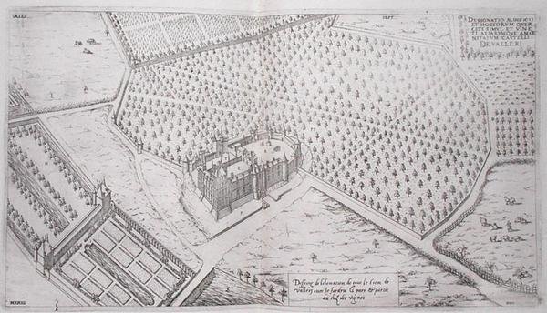 Chateau de Vallery with gardens, park and part of the vineyard, from ...