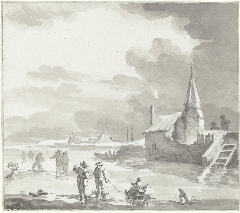 Winter landscape with skaters by Jacob Ernst Marcus