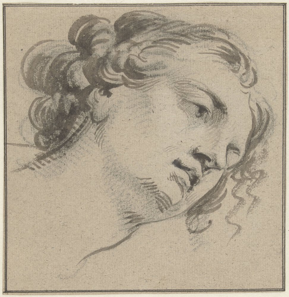 Woman's Head with Curly Hair, Three-Quarter to the Right and Bent Forward