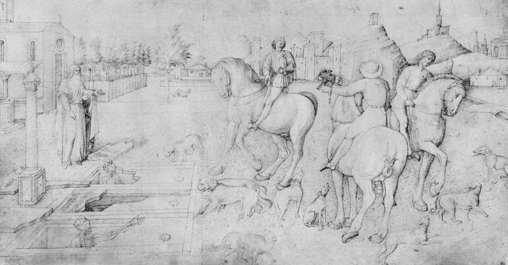 The three dead men and the three living men, from Jacopo Bellini's ...