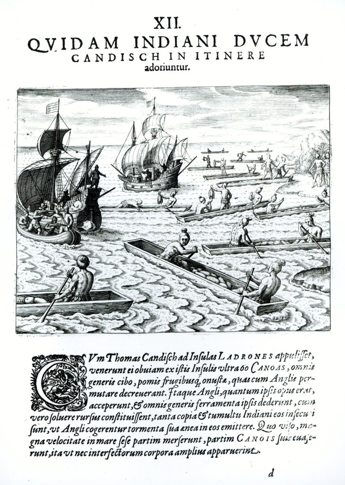 Expedition of Thomas Cavendish, from 'Americae', Written and Engraved ...