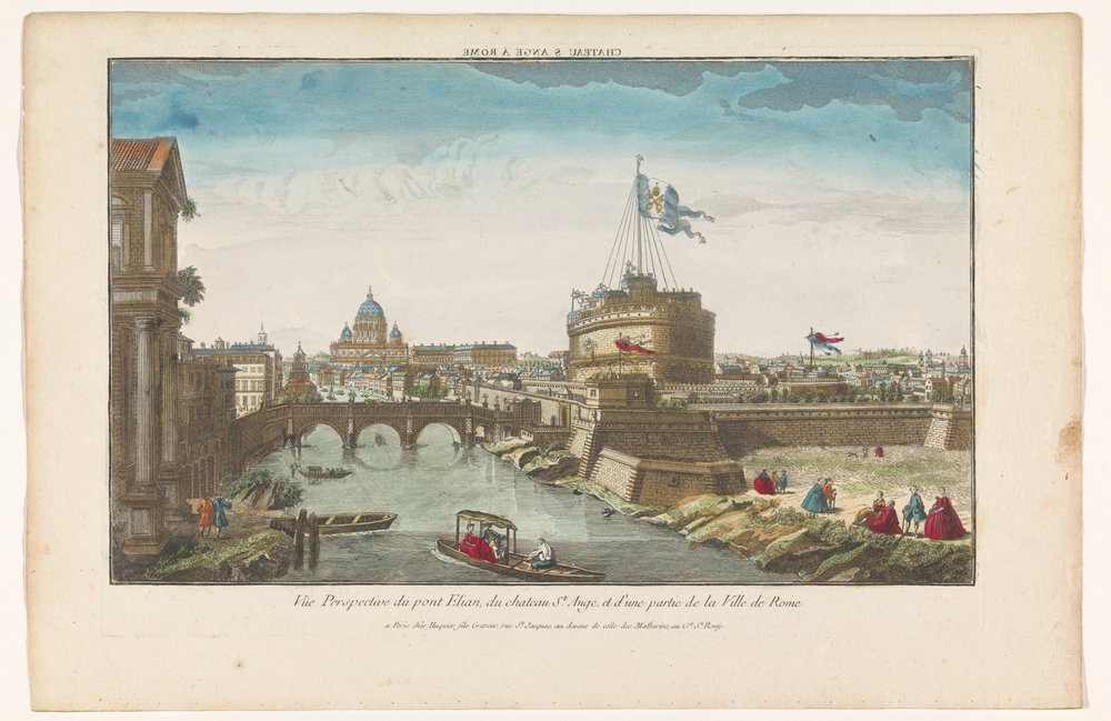 View of the Castel Sant'Angelo and the Bridge over the Tiber in Rome