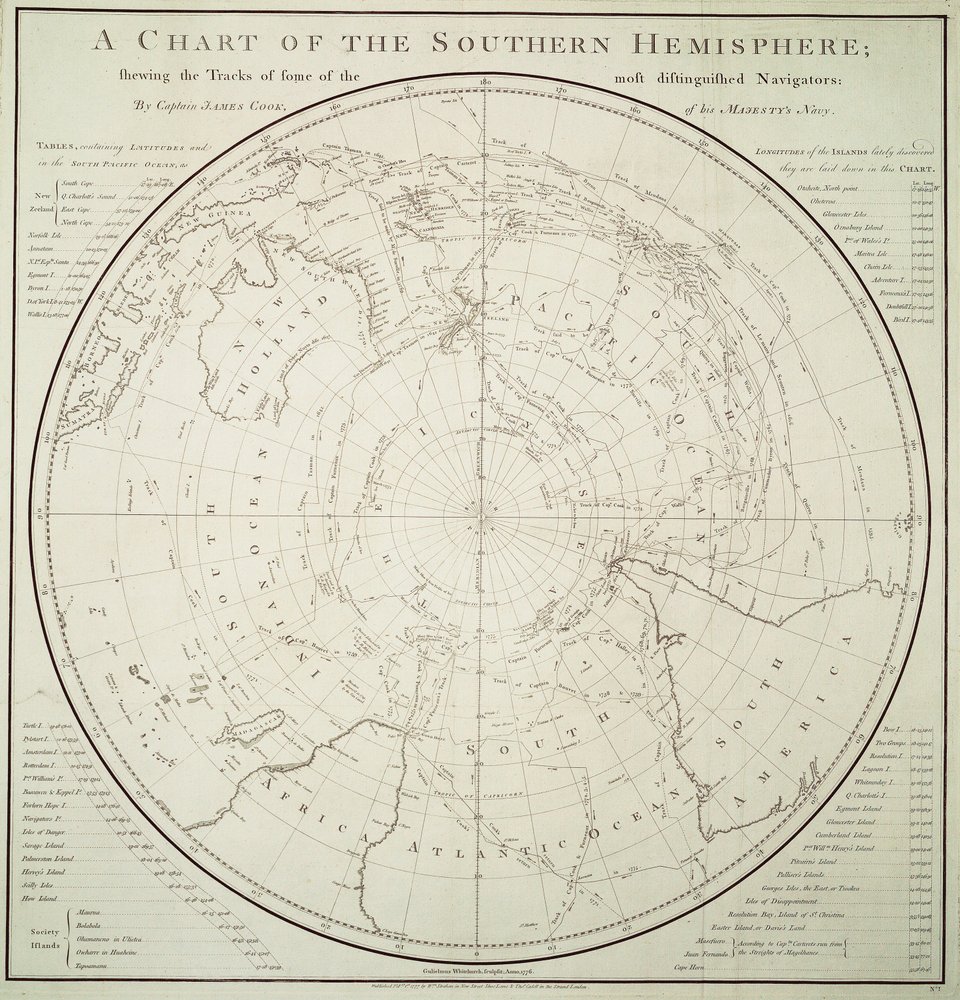 Chart of the Southern Hemisphere Showing Pre-Cook Journeys and Discoveries