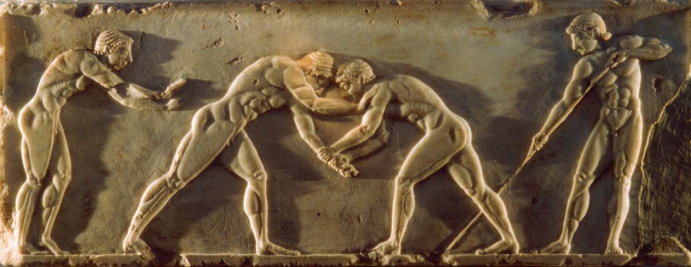 Ancient Greek athletes depicted on a 6th century B.C. bas relief ...