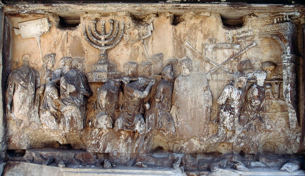 Section of relief sculpture showing Roman soldiers carrying off sacred ...