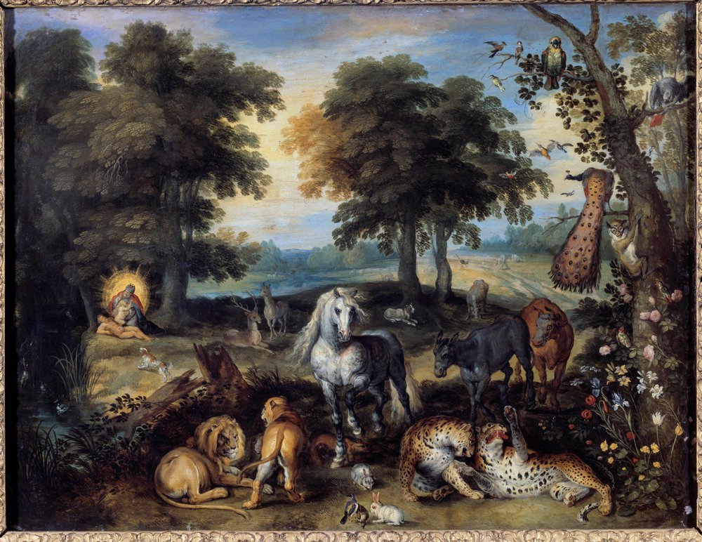 The Earth Paradise Different animals cohabiting in the Garden of Eden ...