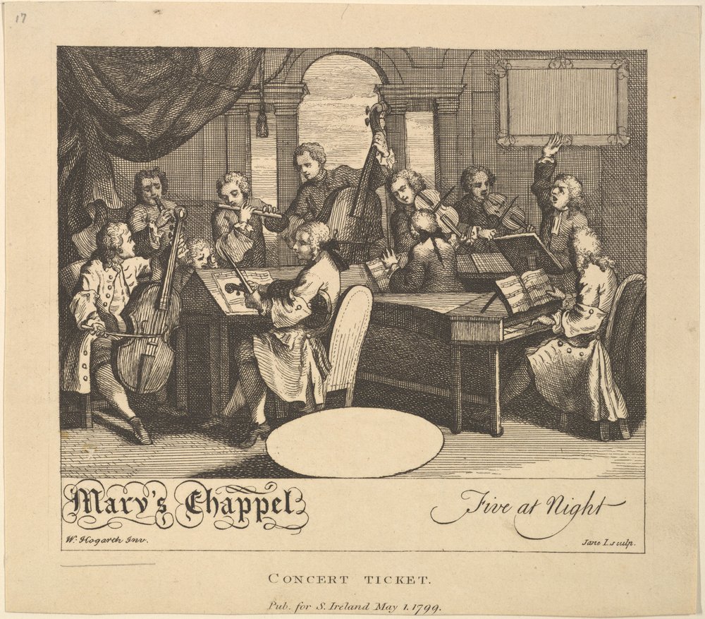 Concert Ticket - Mary's Chappel, Five at Night, May 1, 1799