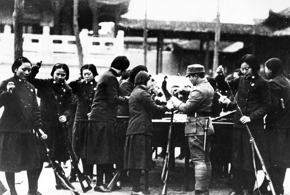 Japanese Women Loading Rifles by Japanese Photographer