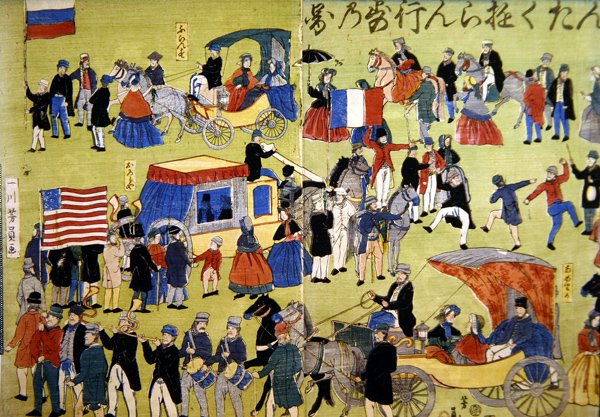 American, Dutch and French Visitors Arriving at Yokohama in Japan, c.1860