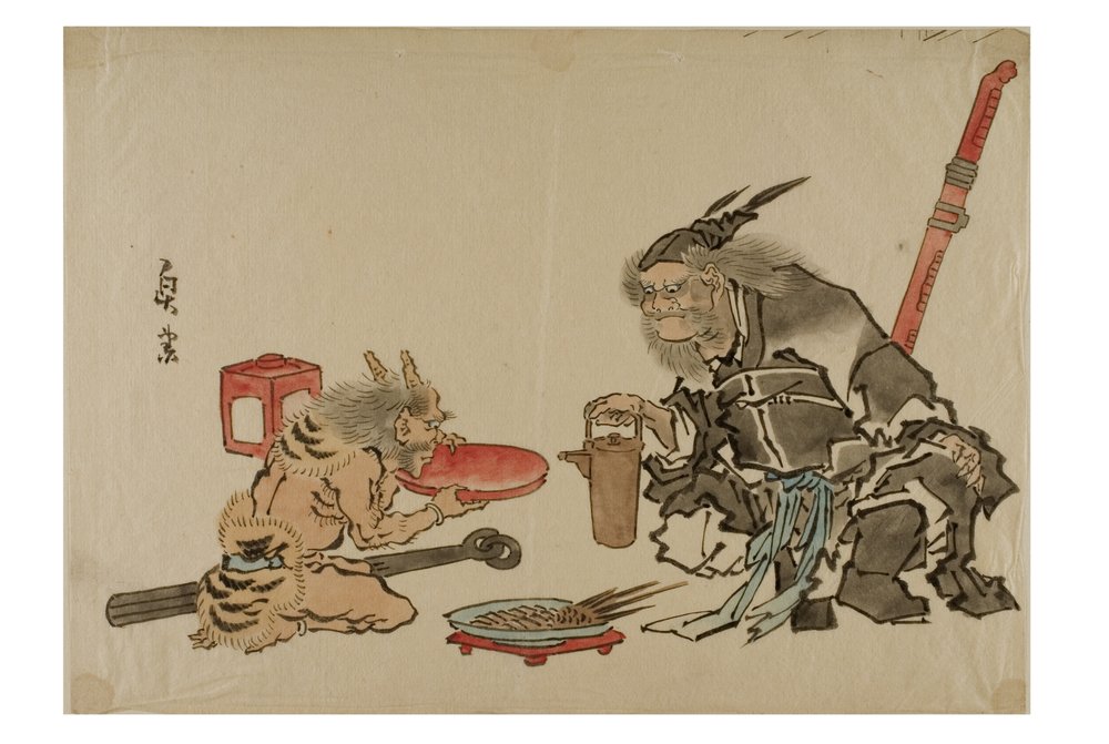 Shoki serving sake to a demon, c.1895-1905