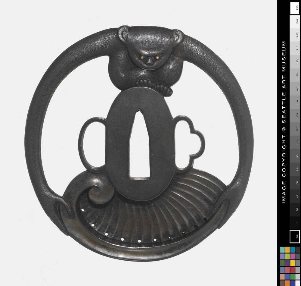 Tsuba: Monkey Holding Shell by Japanese School