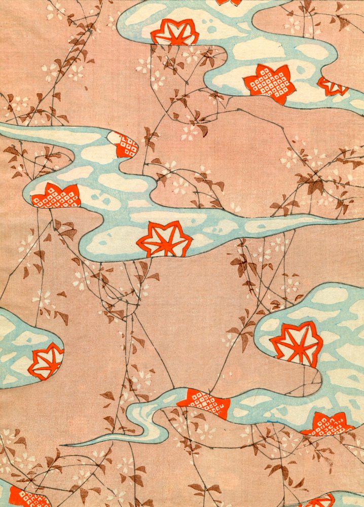 Woodblock Print of Fall Leaves by Japanese School
