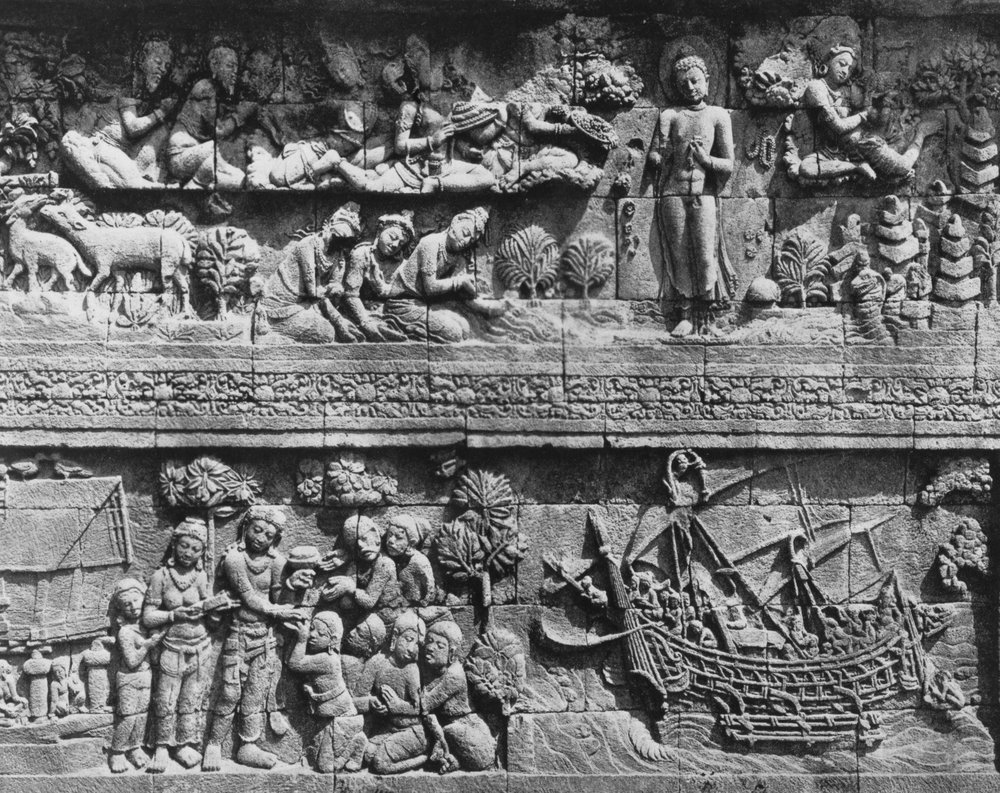 Borobudur Temple Relief of Bodhisattva Bathing
