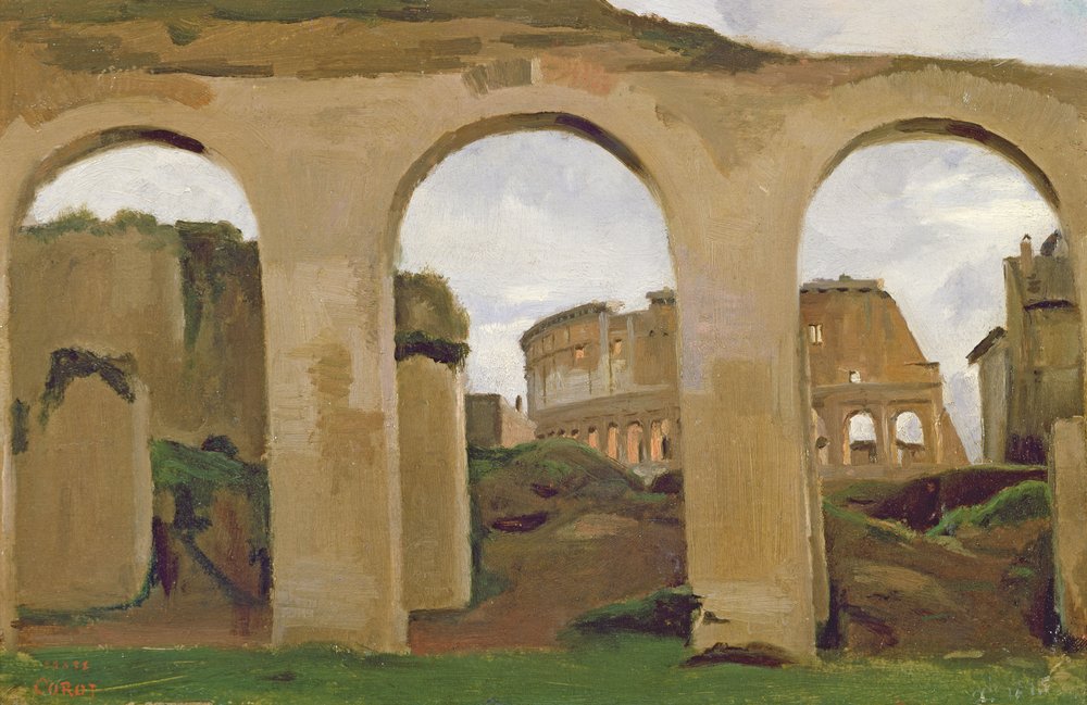 The Colosseum, seen through the Arcades of the Basilica of Constantine ...