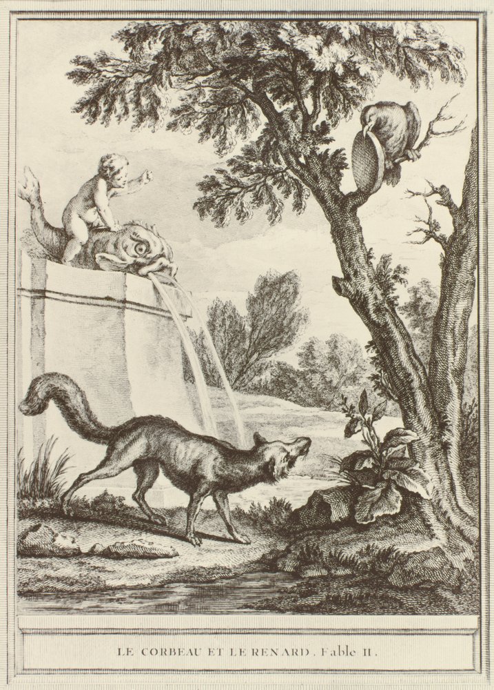 The Fox and the Crow, from 'Fables Choisis, mises en vers' by Jean de ...