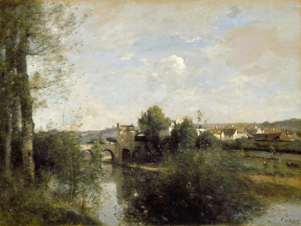 Seine and Old Bridge at Limay by Jean Baptiste Camille Corot