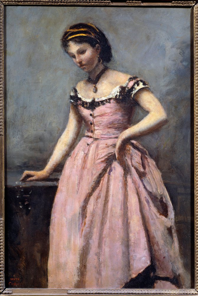 Young Girl with Pink Dress by Jean Baptiste Camille Corot