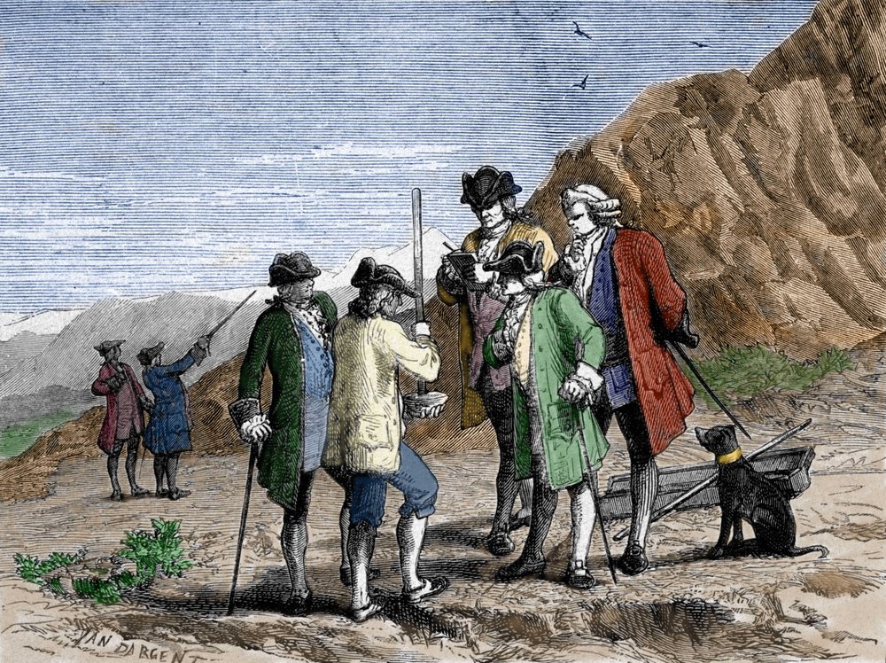 Florin Perier measuring the height Barometer (mercury tube) of ...