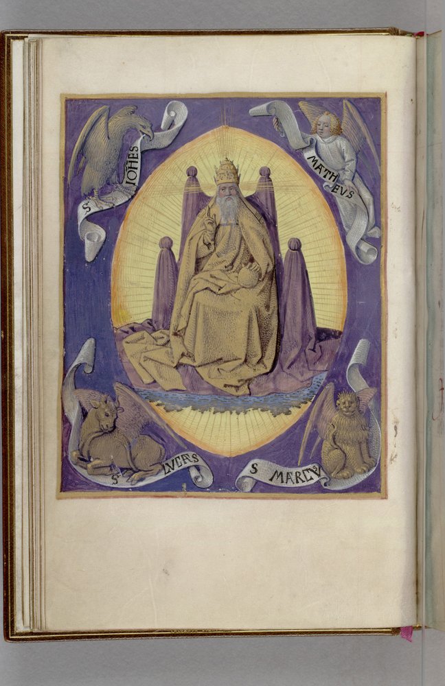 God the Father with symbols of the four Evangelists in the corners ...