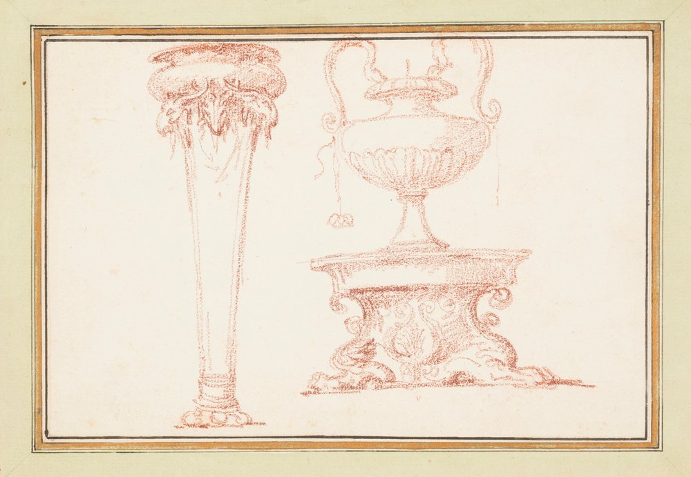 Bound Drawing, A Vase, and a Lamp on a Stand, in Drawings of Ornaments ...