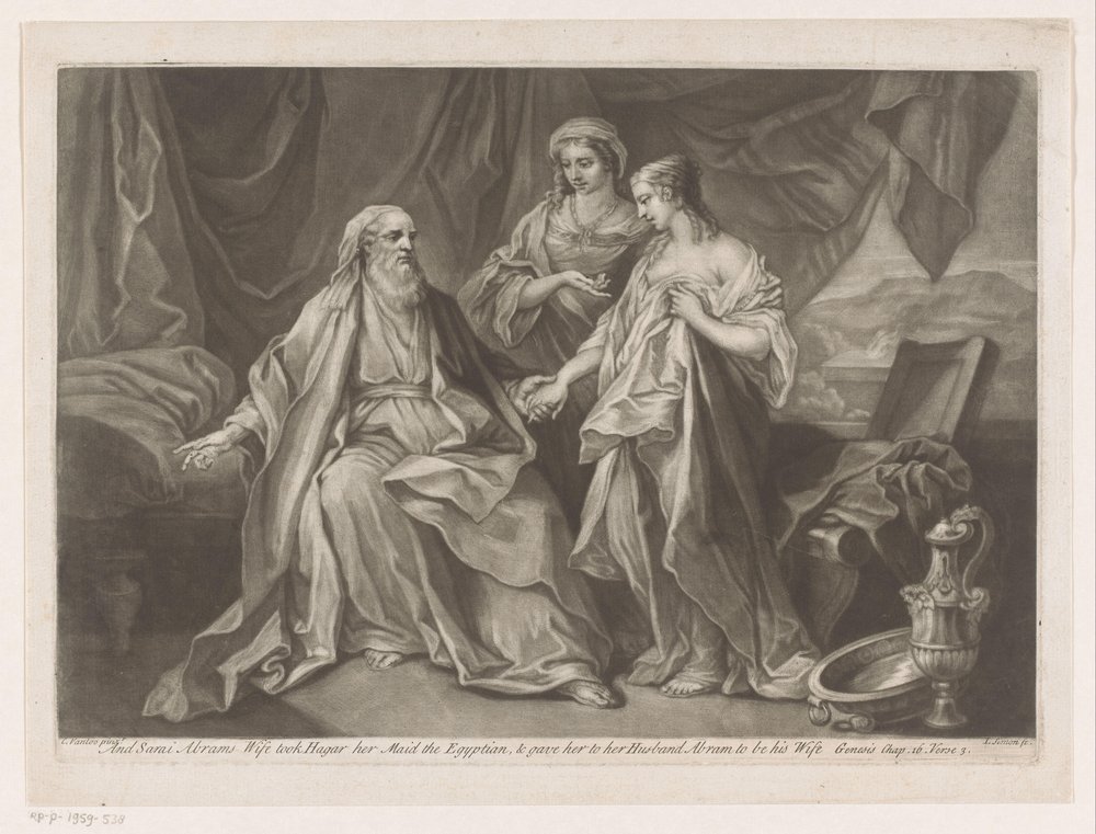 Sarah introduces Hagar to Abraham (title on object)