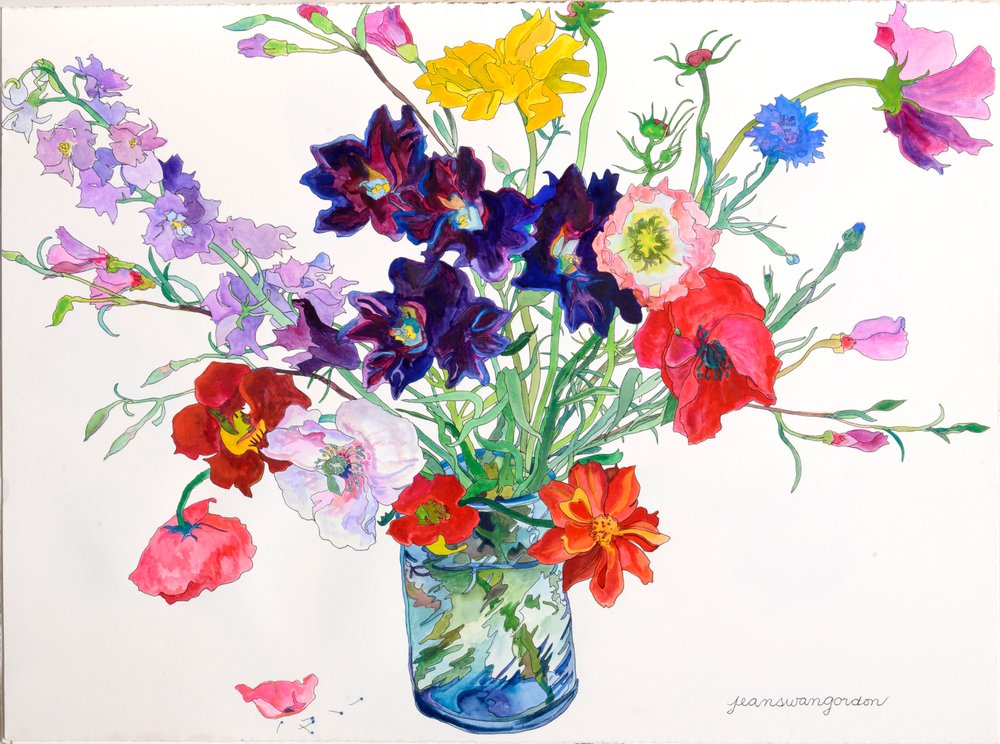 Day Lilies, Poppies and Delphiniums by Jean Swan Gordon