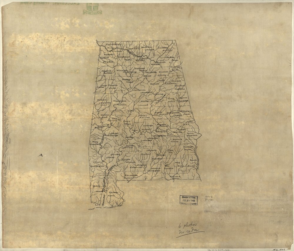 Base Map of Alabama by Jedediah Hotchkiss: Fine art print