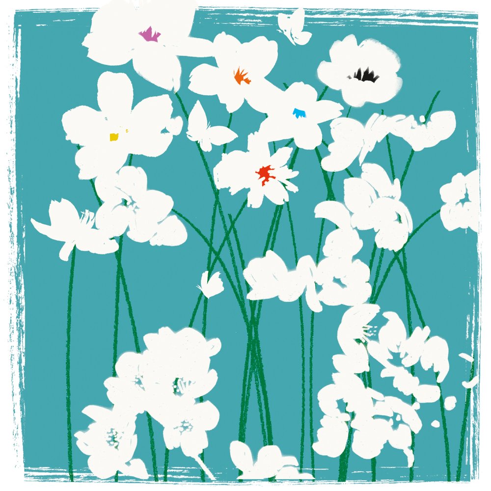 Turquoise Flowers by Jenny Frean: Buy fine art print