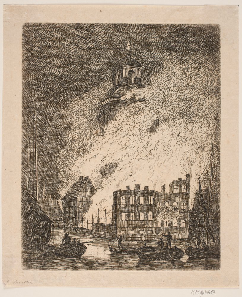 Fire in a Large Building by a River by Jes Bundsen