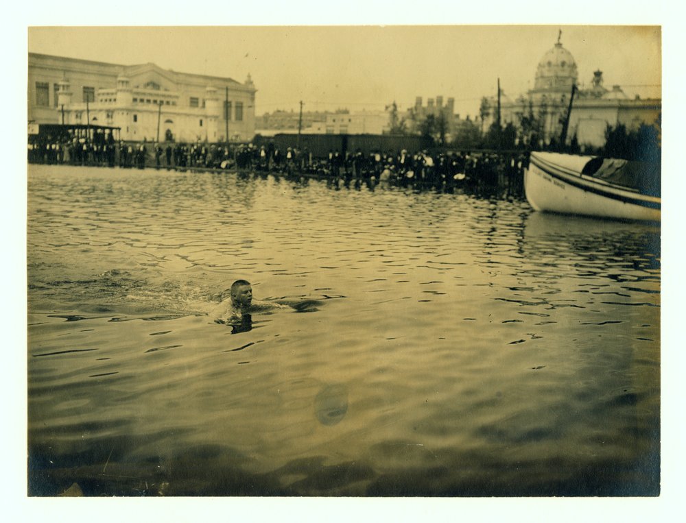 George Zahanus of Germany Winning the Quarter Mile Breast Stroke ...