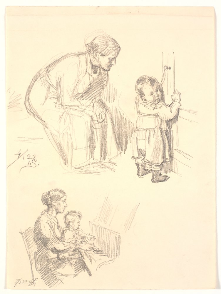 Two Figure Studies. Above a Seated Woman Observing a Child at a Door ...