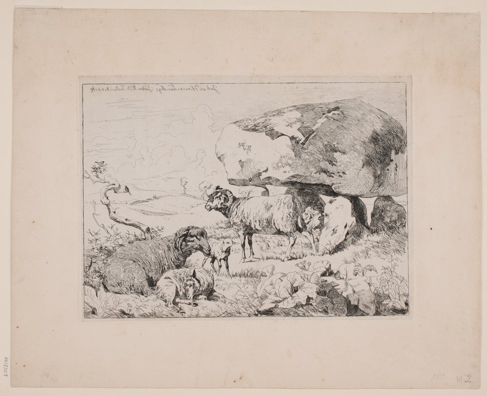 Sheep by a Burial Mound by Johan Lundbye: Fine art print