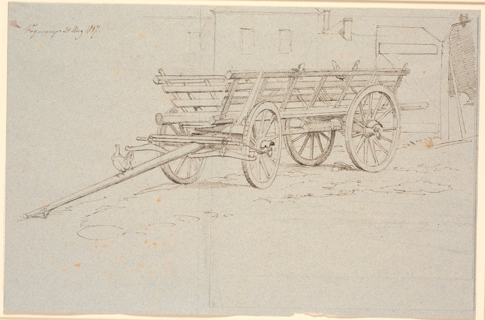 A Harvest Wagon with a Cackling Hen on the Wagon Pole