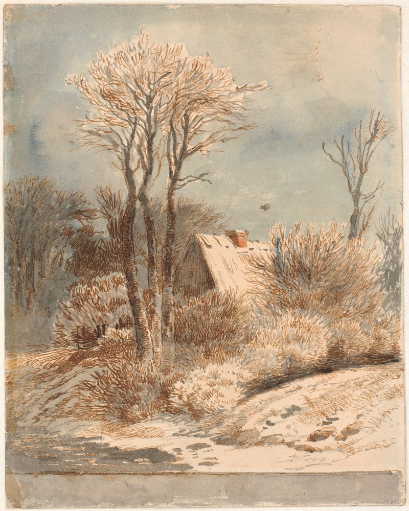 Snowy Landscape with House Among Trees