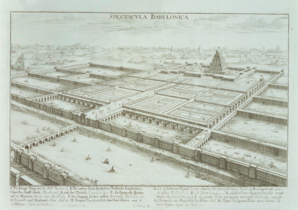 Panoramic View of the Royal Palace and Hanging Gardens of Babylon, from ...