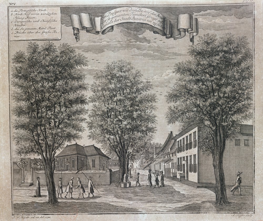 The Portuguese Church and Chinese and European houses in a street in ...