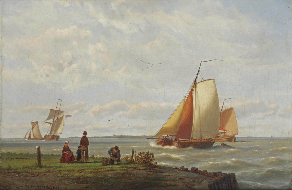 Watching the Ships Go By by Johannes Hermann Barend Koekkoek