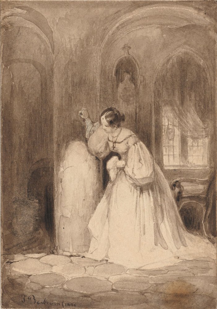 Interior with Standing Woman by a Column by Johannes Bosboom